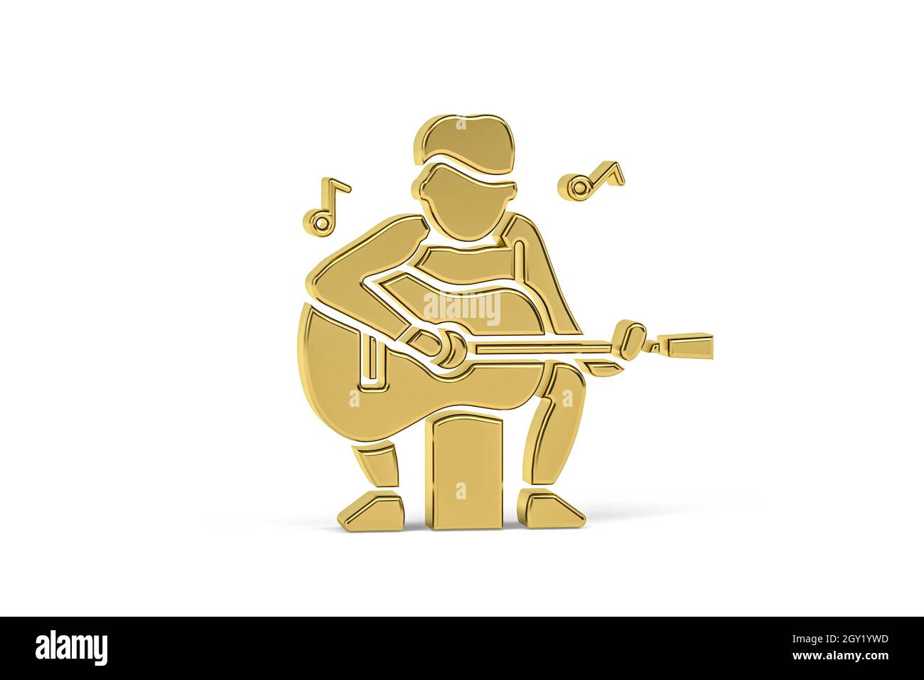Golden 3d guitarist icon isolated on white background - 3d render Stock ...
