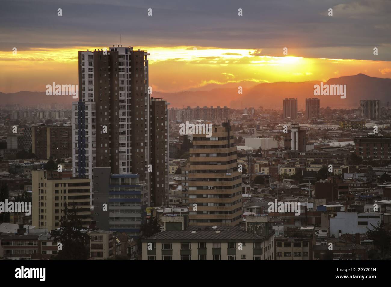Residential buildings at scenic sunset in Bogota, Colombia Stock Photo ...