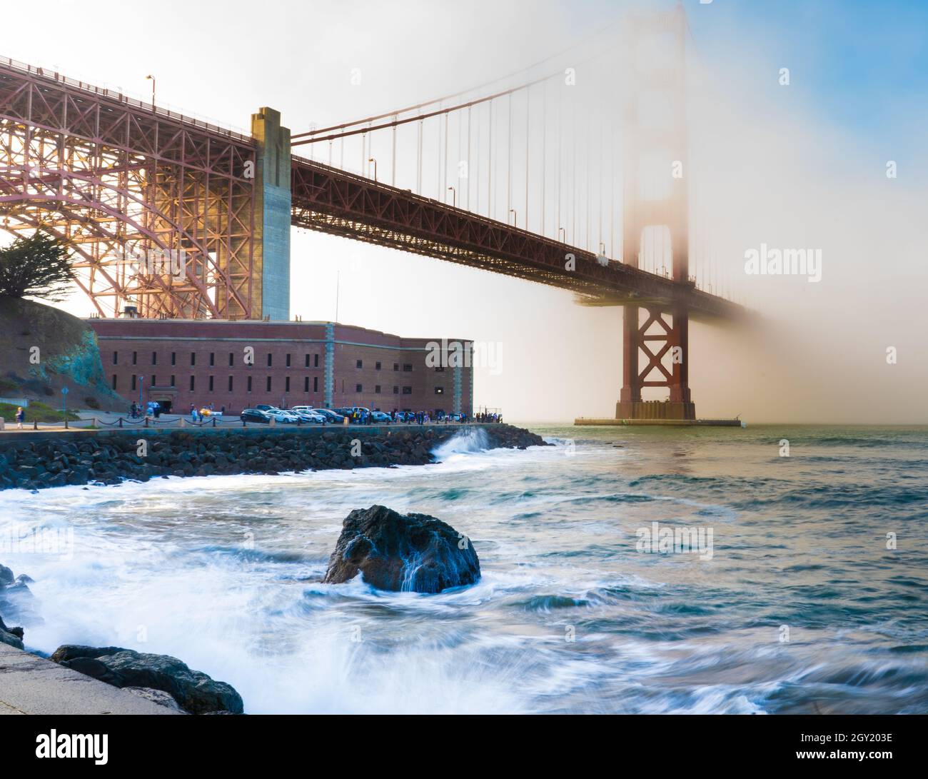 view of Golden Gate bridge from fort point side in San Francisco ...