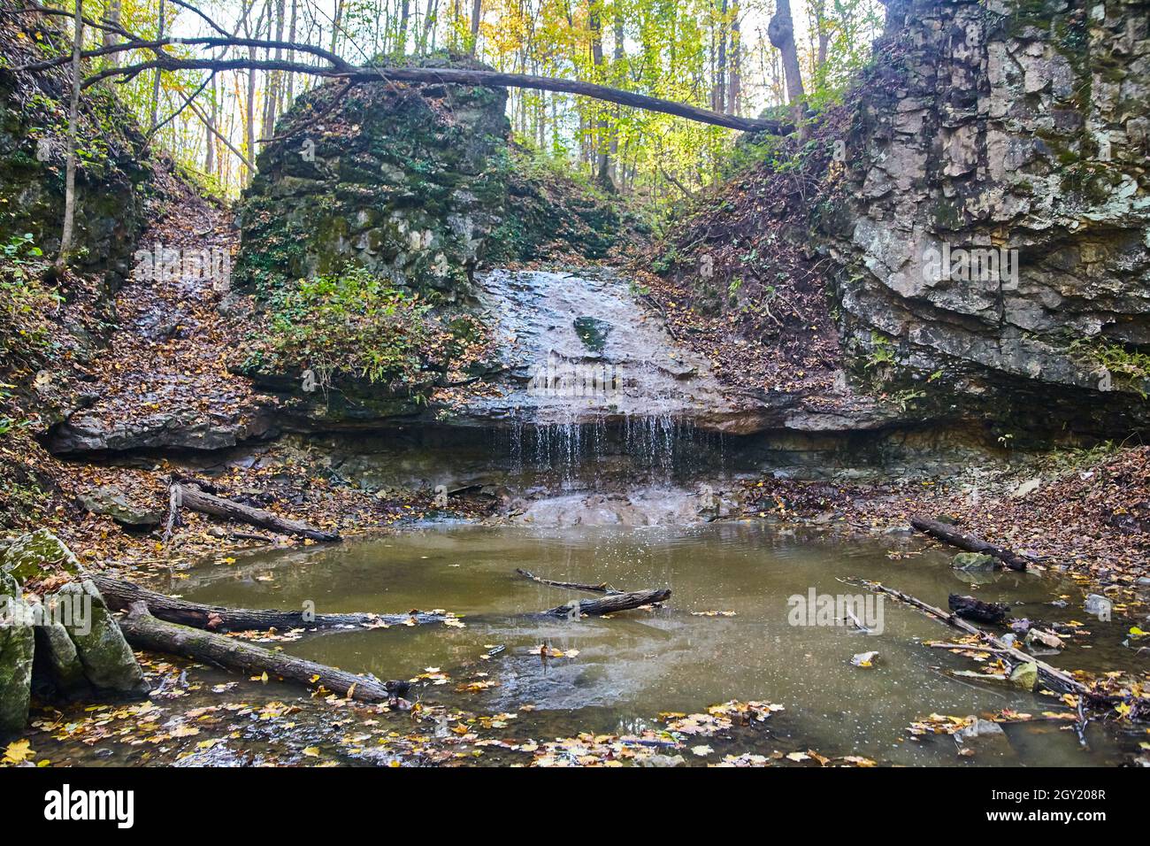 Forest waterfall dripping with cliffs and muddy water Stock Photo - Alamy