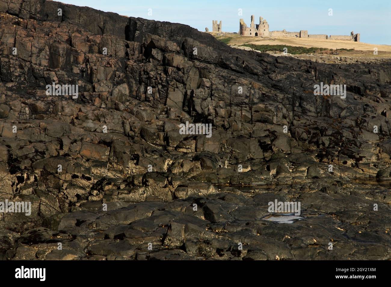 The 14th century Dunstanburgh Castle, north of Craster, Northumberland ...