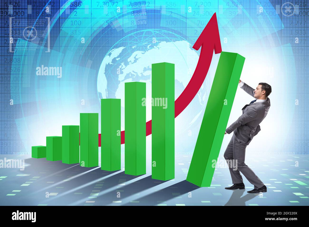 Businessman supporting economic growth on the chart Stock Photo - Alamy