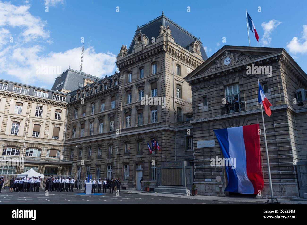 The courtyard of Police headquarters with policemen in uniform during ...