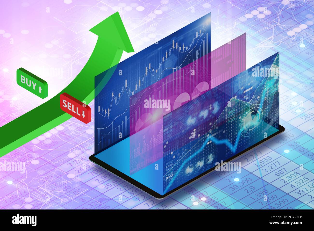 Online trading concept with charts - 3d rendering Stock Photo - Alamy