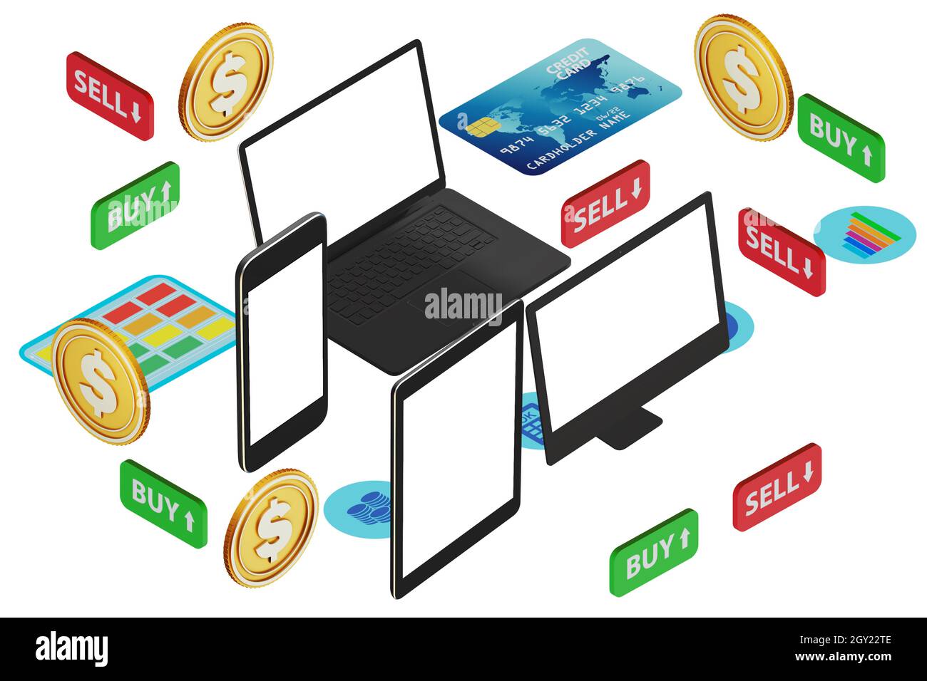 Online currency trading concept with the various devices Stock Photo ...