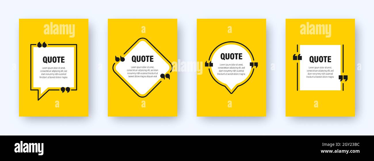 Set of modern yellow banners with quote frames. Speech bubbles with ...