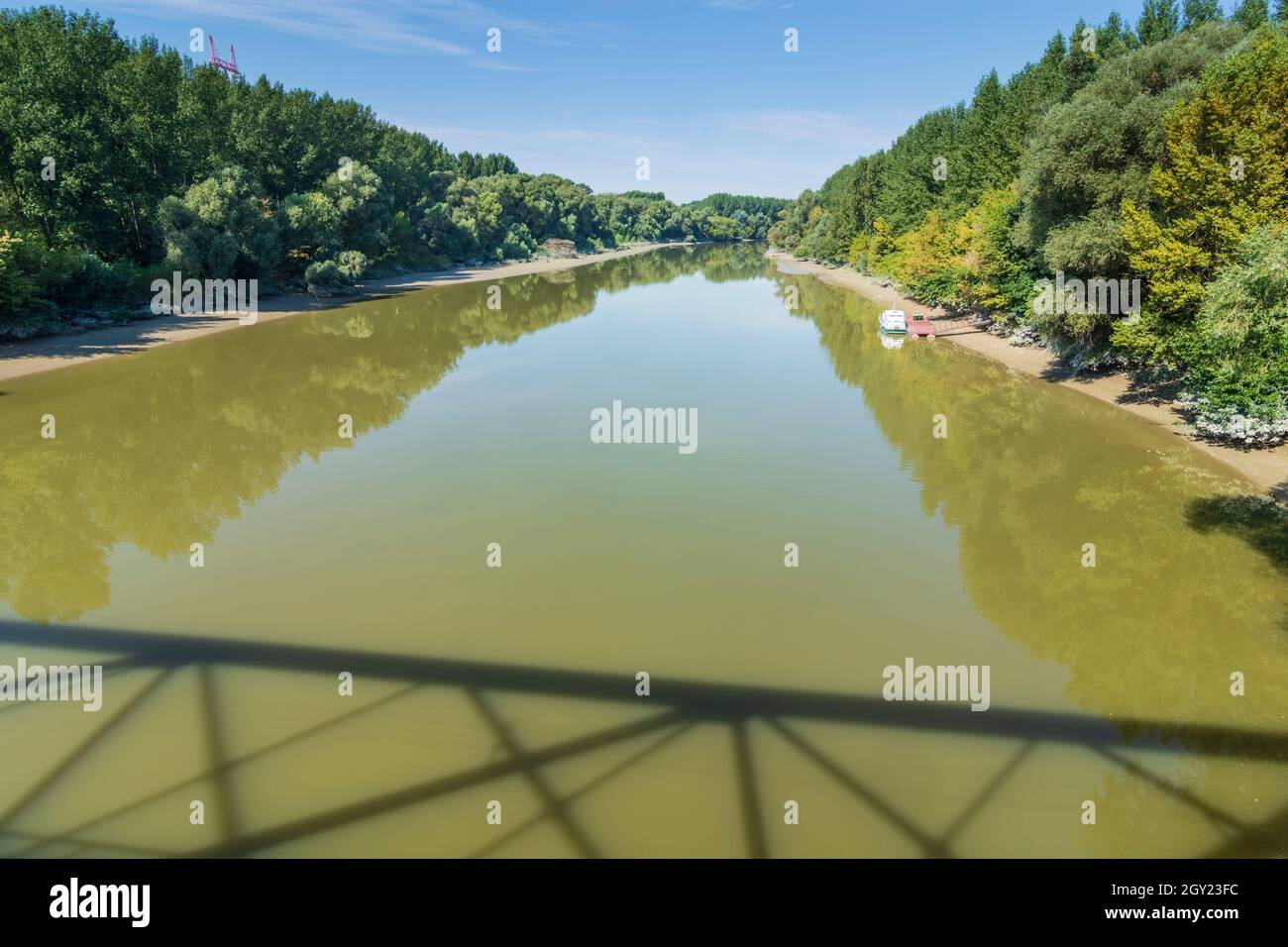 Medvedov (Weißkirchen): road bridge above anabranch of river Danube in ...