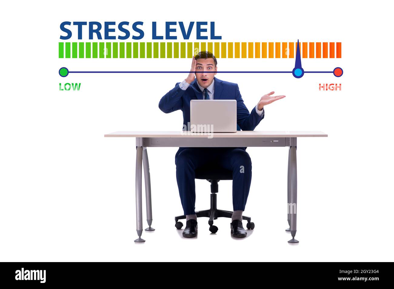 Businessman with the meter measuring his stress level Stock Photo - Alamy