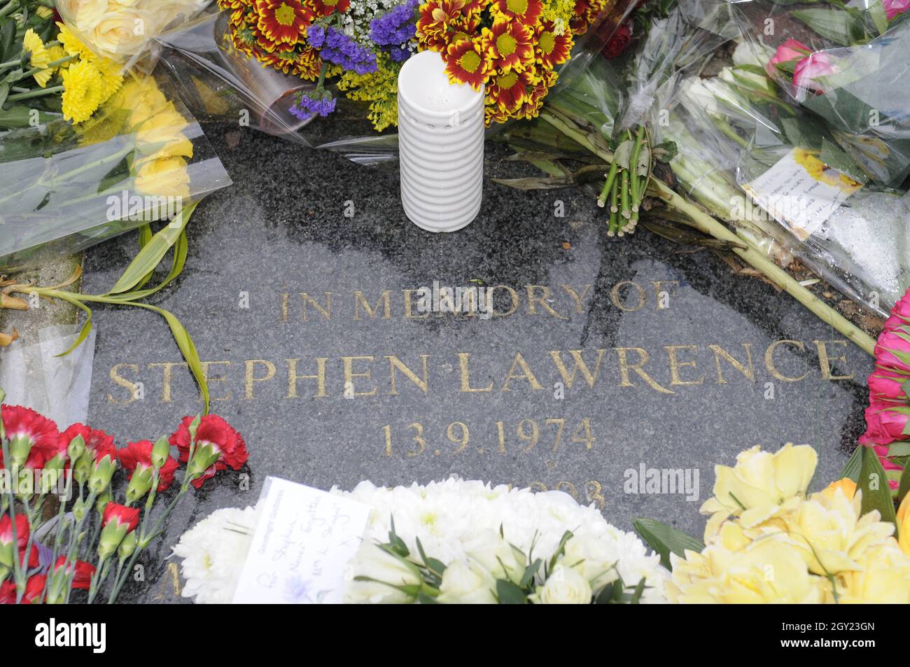 London. UK. The Stephen Lawrence Memorial in Eltham, London. The ...