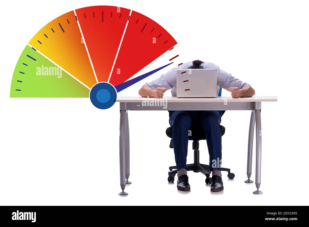 Businessman with the meter measuring his stress level Stock Photo - Alamy