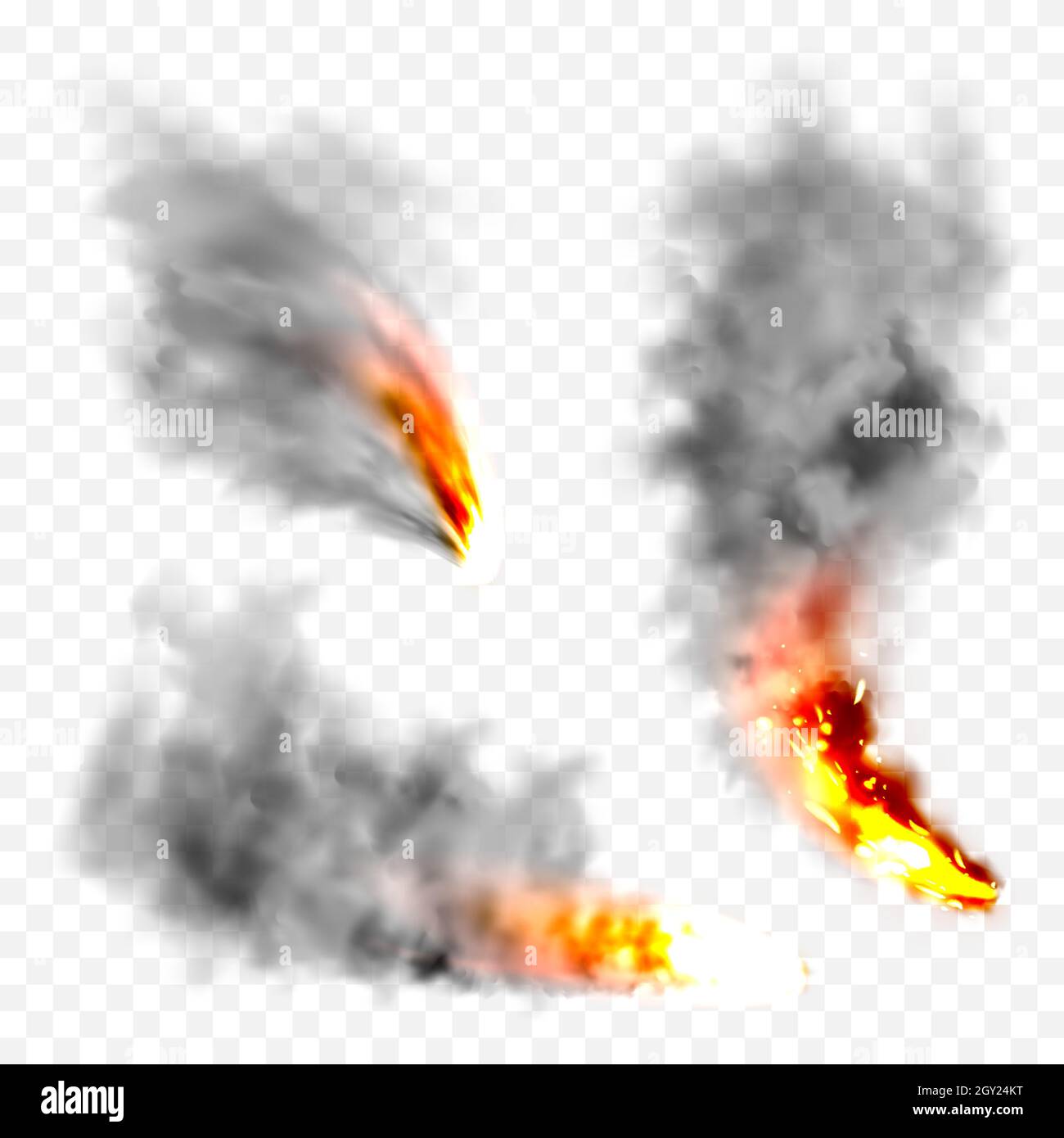 Realistic black smoke clouds and fire. Flame blast, explosion. Stream ...