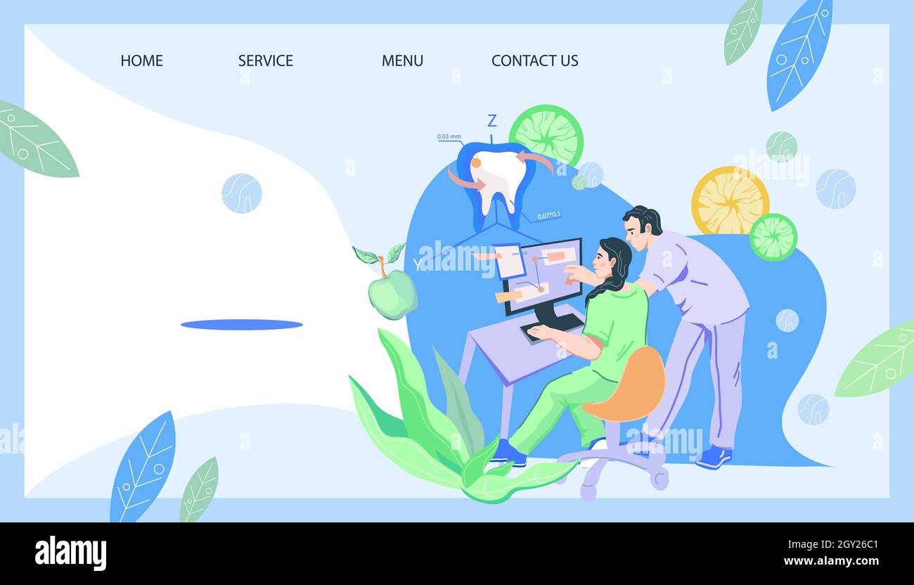 Website banner for dentistry with dentists using advanced computer ...