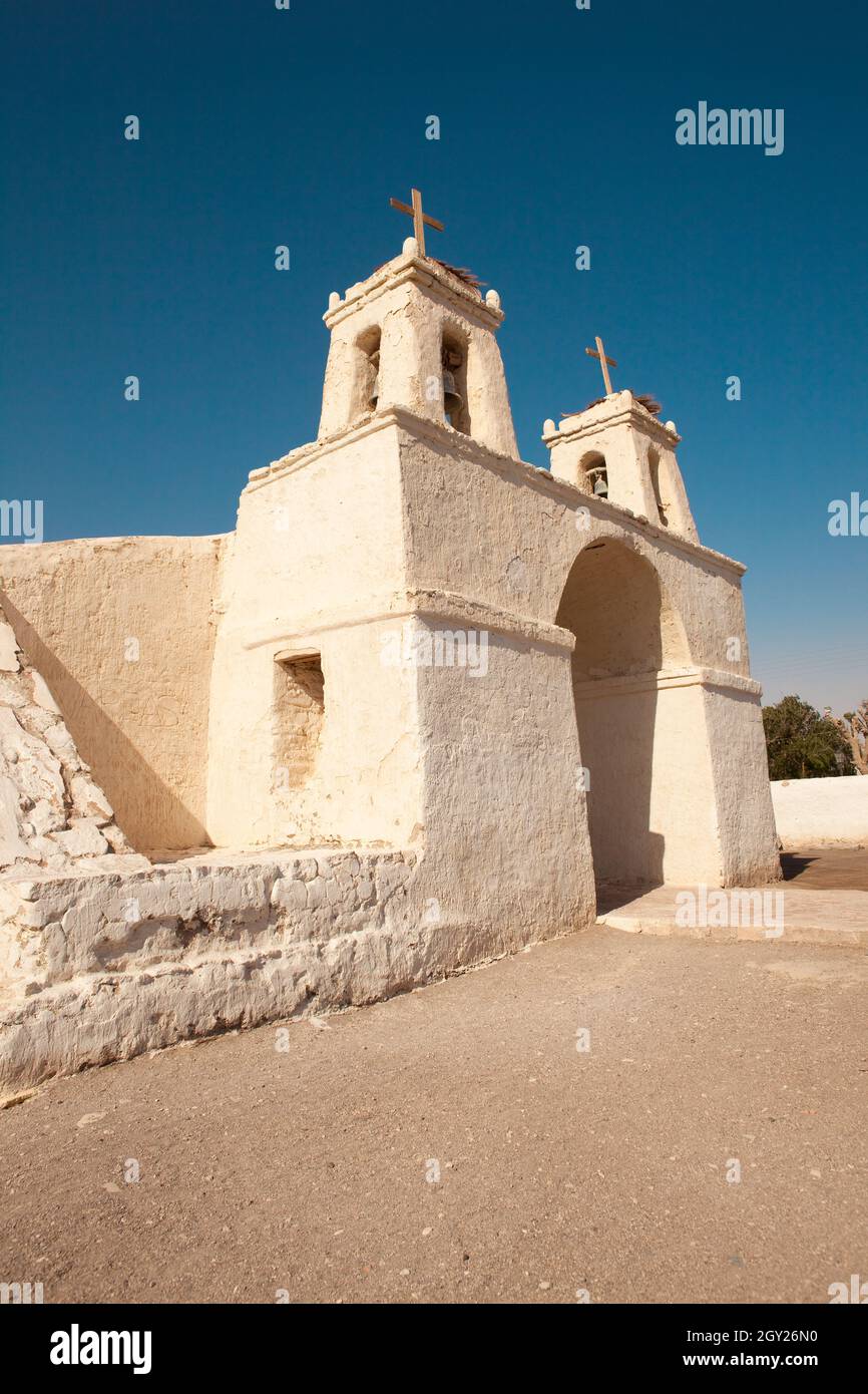 An old church build in adobe at a small village named Chiu Chiu in the ...