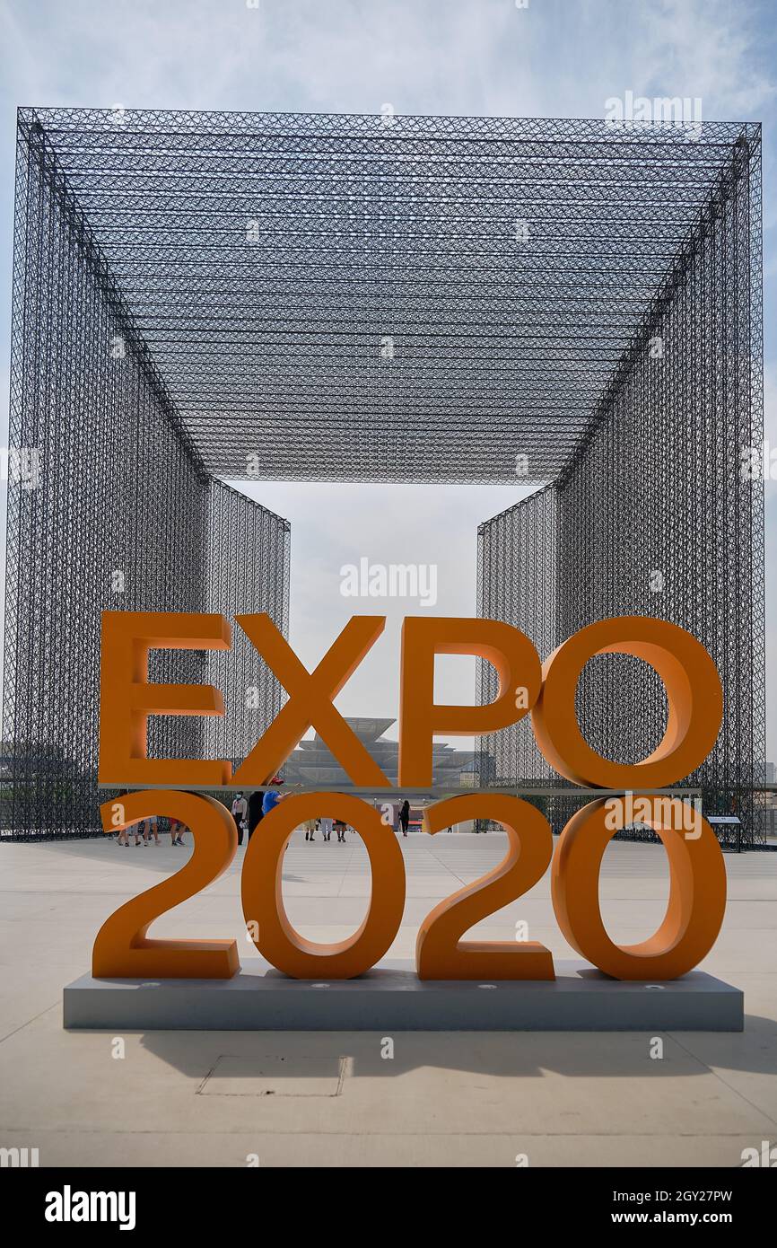Day time view of the EXPO 2020 sign in front of the Opportunity Portal ...