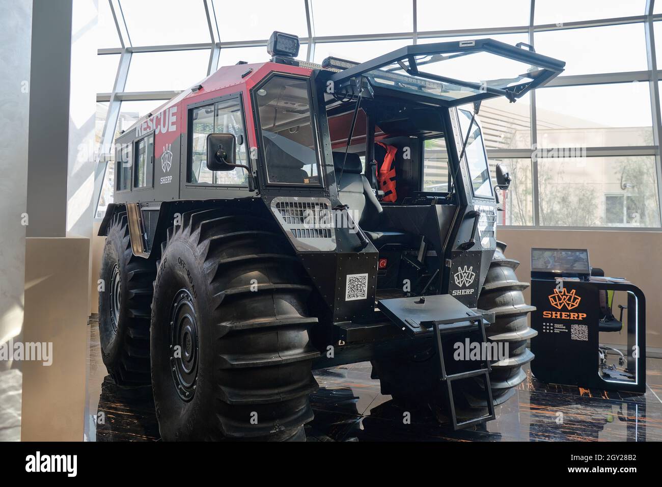 SHERP all-terrain rescue vehicle exhibition inside the Ukraine Pavilion ...