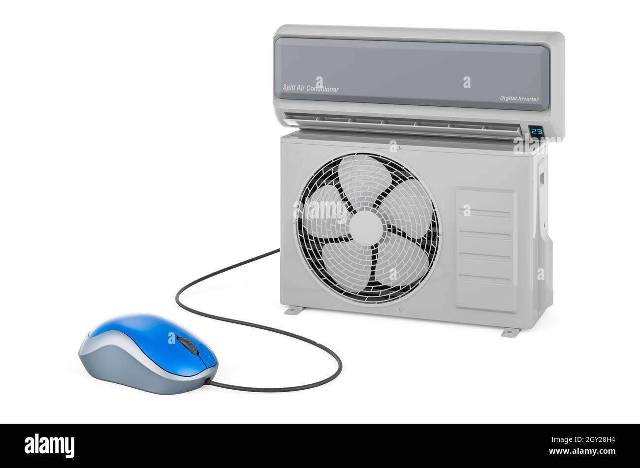 Air conditioner with computer mouse. 3D rendering isolated on white ...