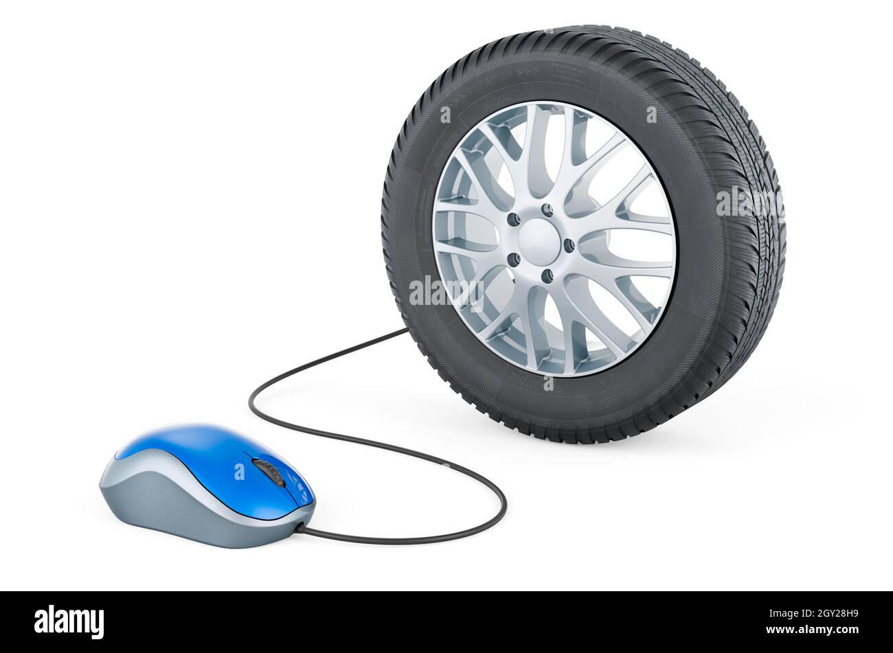 Car wheel with computer mouse. 3D rendering isolated on white ...