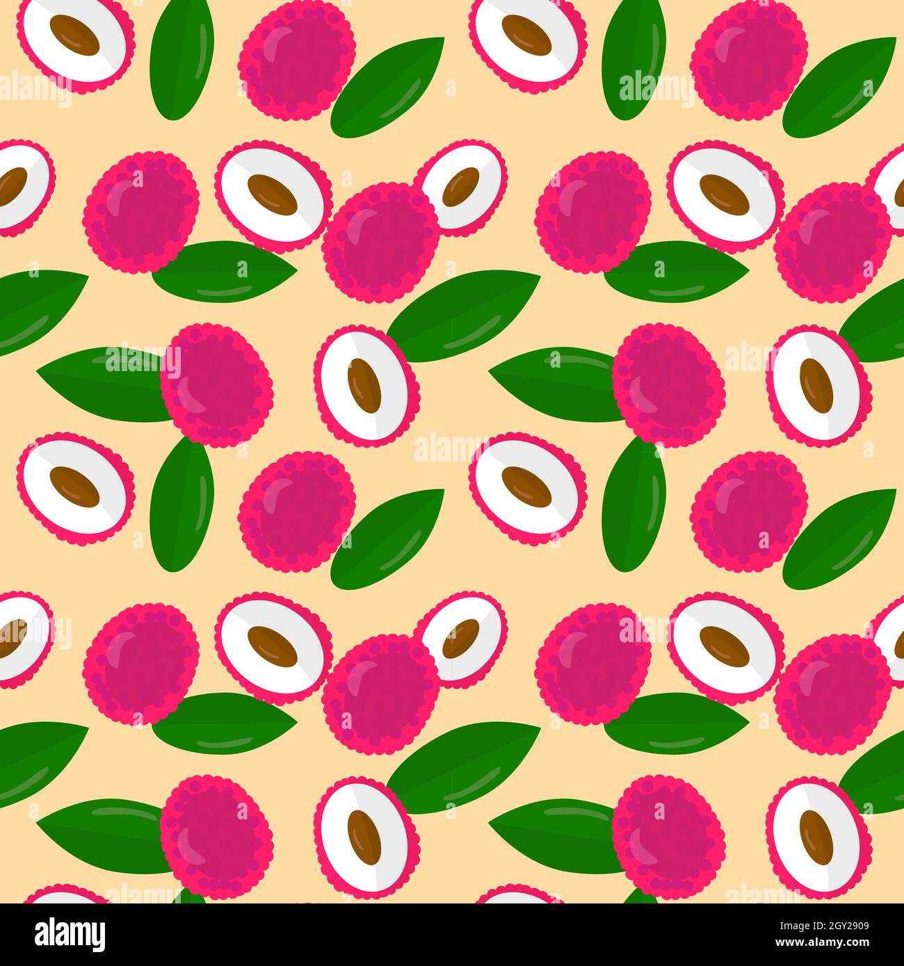 Pattern with fruits and leaves of lychee. Endless background. Fruit ...