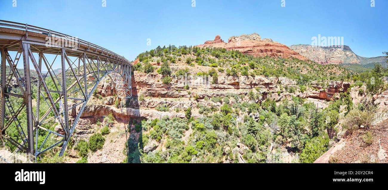 Panorama of steel bridge in mountains of desert Stock Photo - Alamy