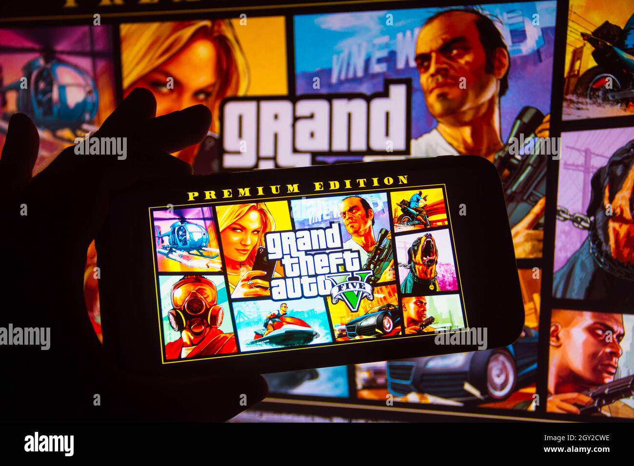 In this photo illustration the Grand Theft Auto (GTA) logo seen ...