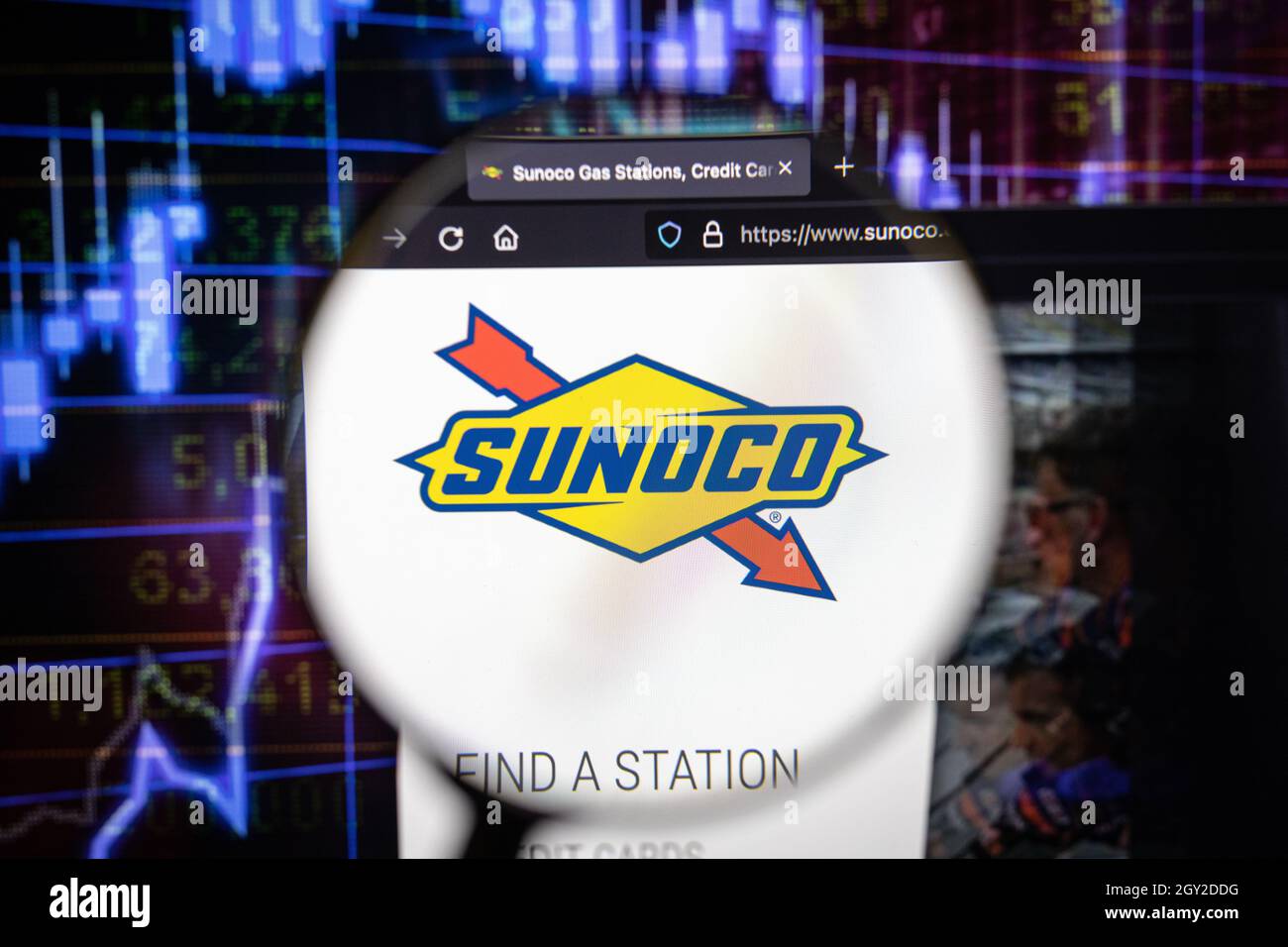 Sunoco company logo on a website with blurry stock market developments ...