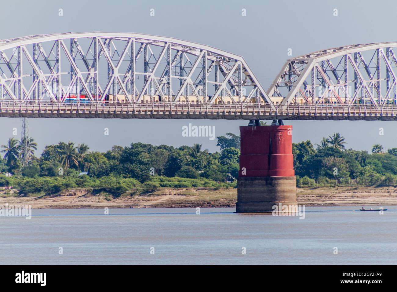 Ava Inwa bridge crossing Irrawady Ayeyarwady river in Sagaing near ...