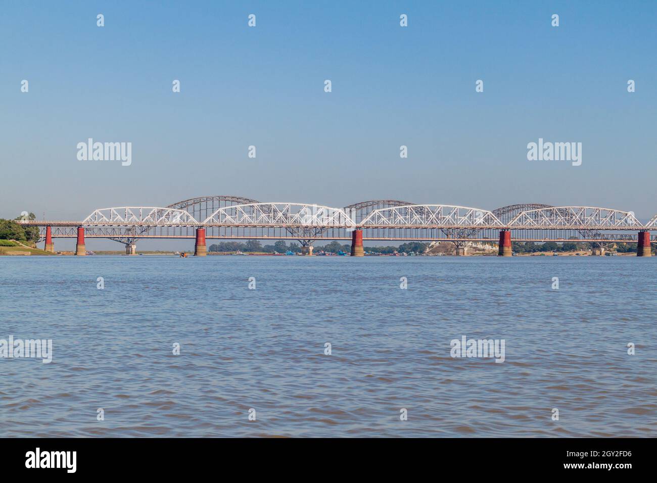 Ava Inwa and Sagaing Yadanabon bridges crossing Irrawady Ayeyarwady ...