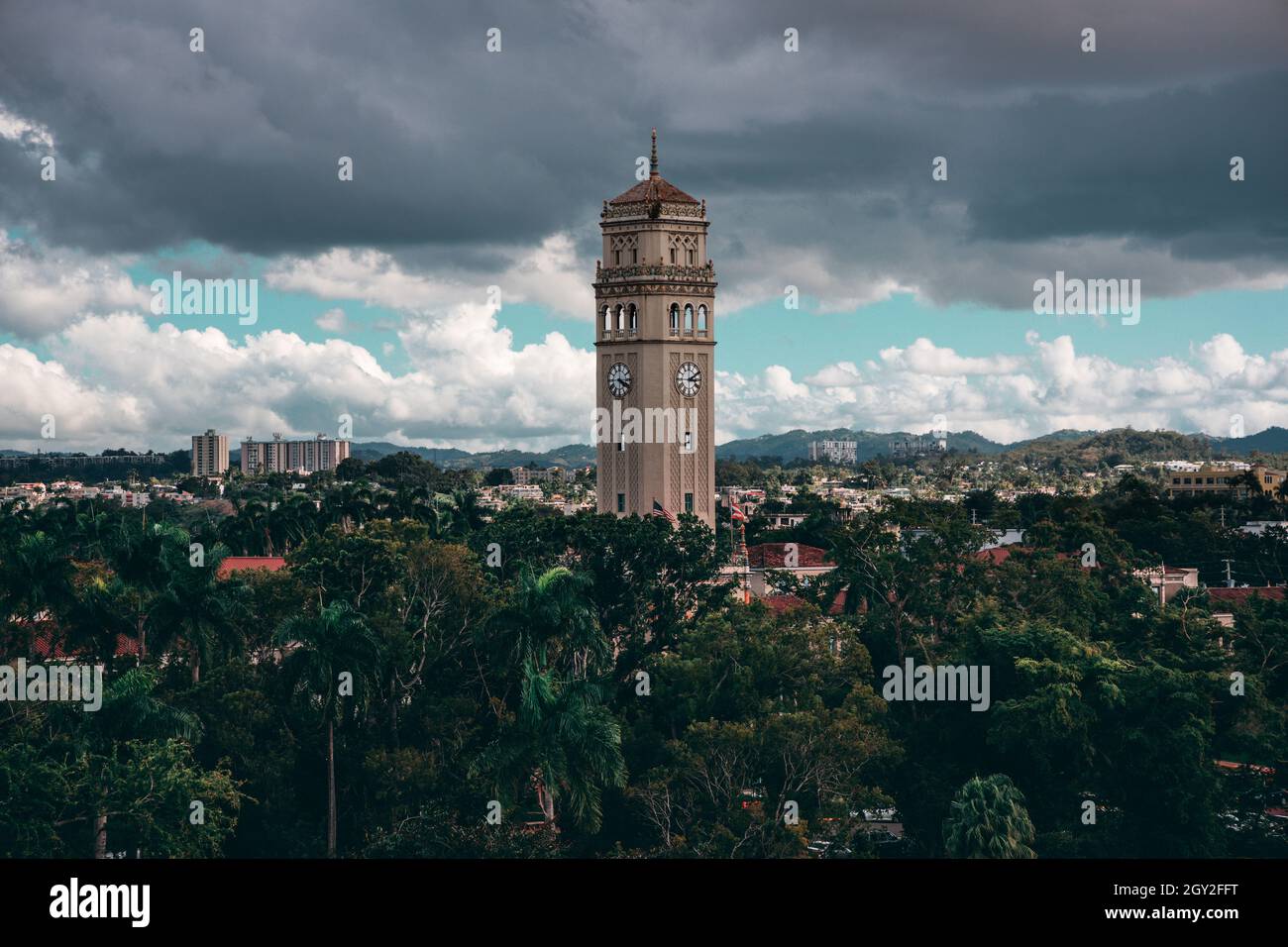 RIO PIEDRAS, PUERTO RICO - Jan 19, 2019: The clock tower at the ...