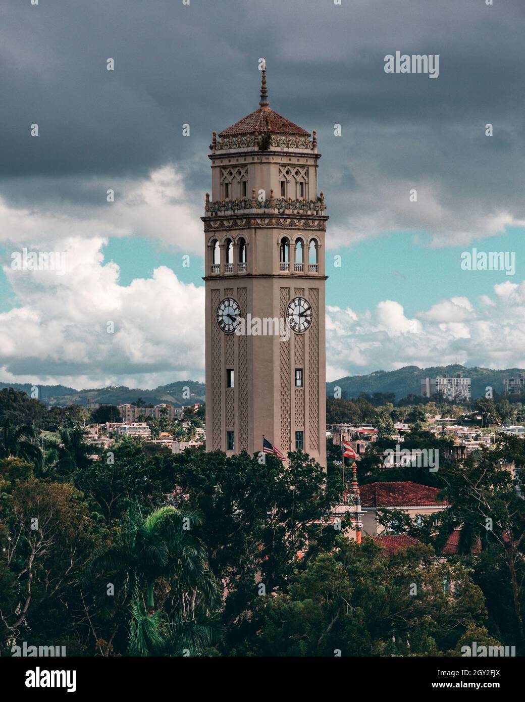 RIO PIEDRAS, PUERTO RICO - Jan 19, 2019: The clock tower at the ...