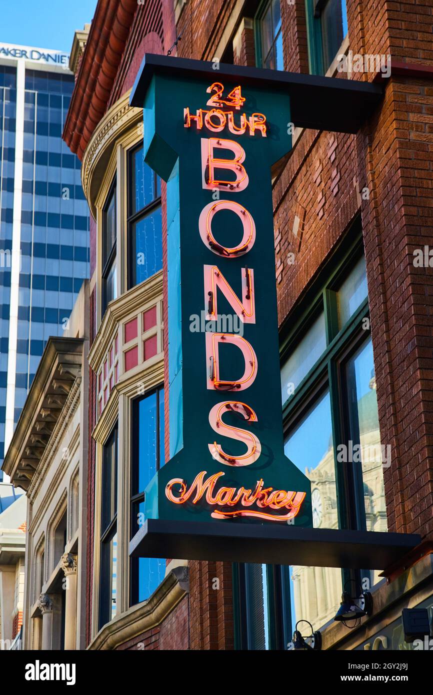 Downtown city signage for Bonds Stock Photo - Alamy