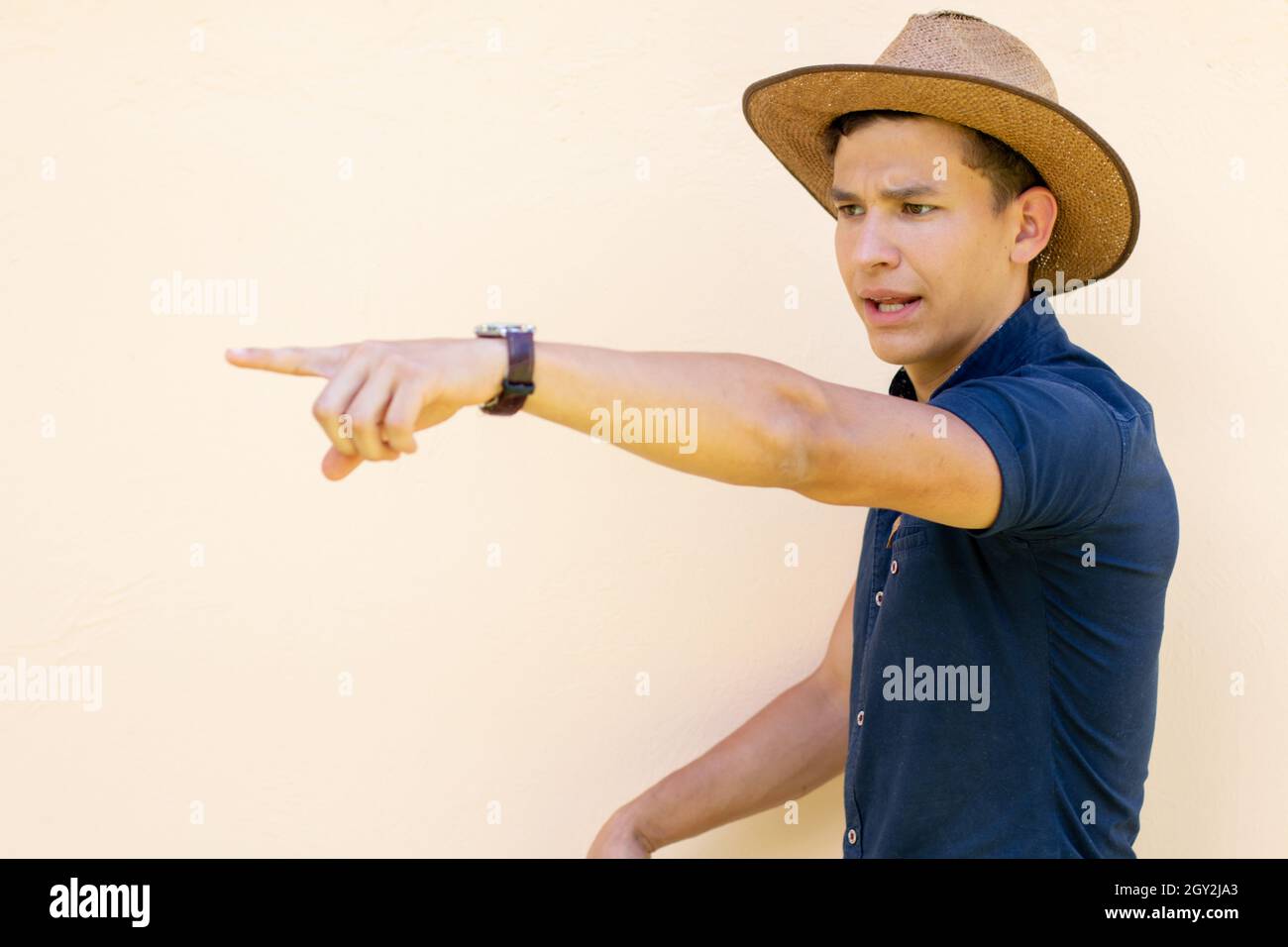 An angry male farmer gesturing with his hand giving orders. Concept of ...