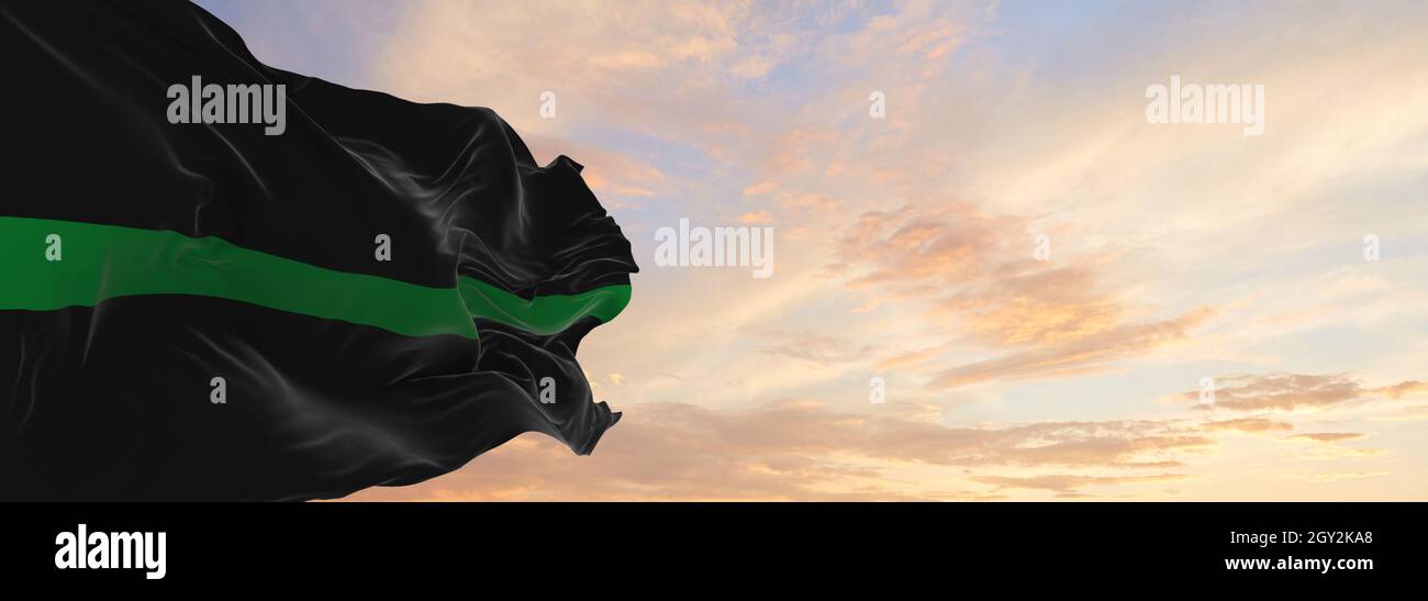 Thin Green Line flag waving, panoramic view, Wildlife Officers, Park ...