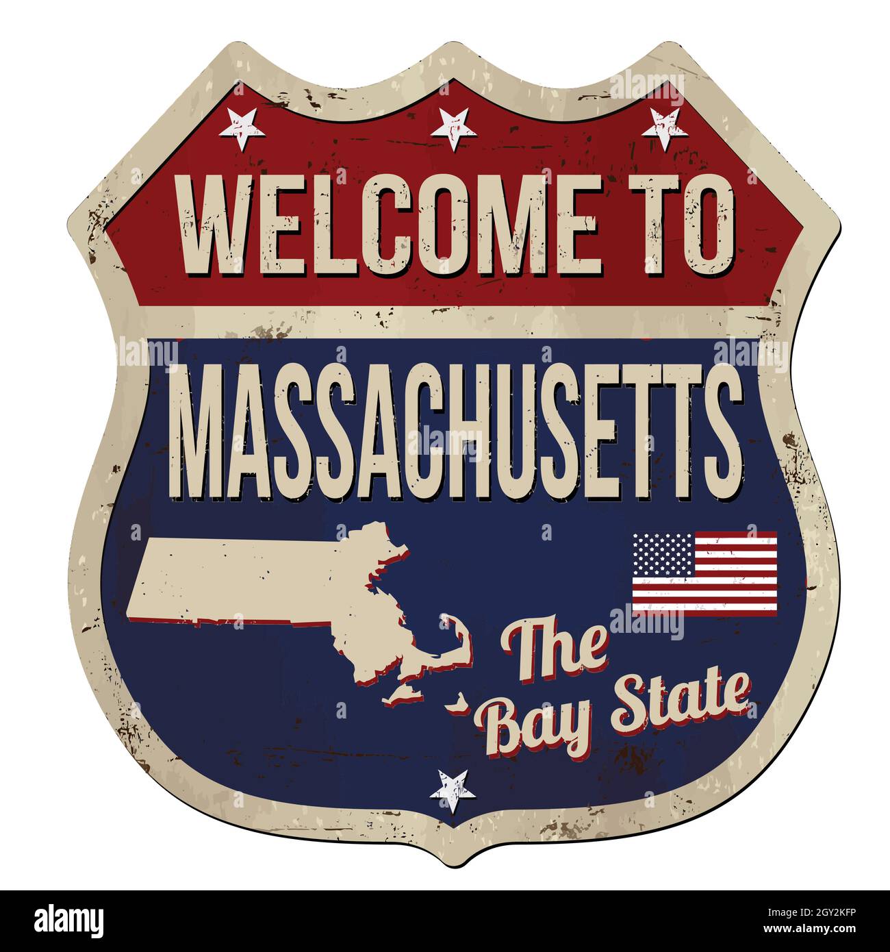 Welcome to Masssachusetts vintage rusty metal sign on a white ...