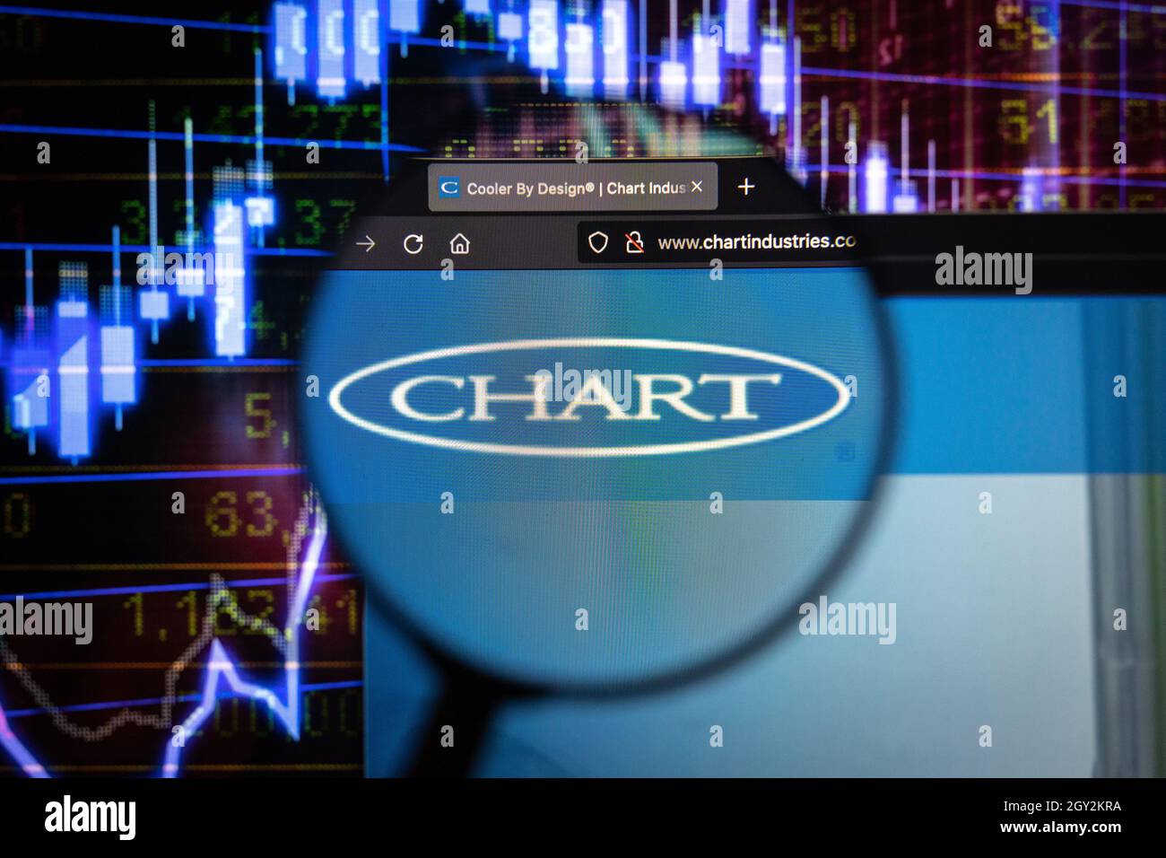 Chart company logo on a website with blurry stock market developments ...