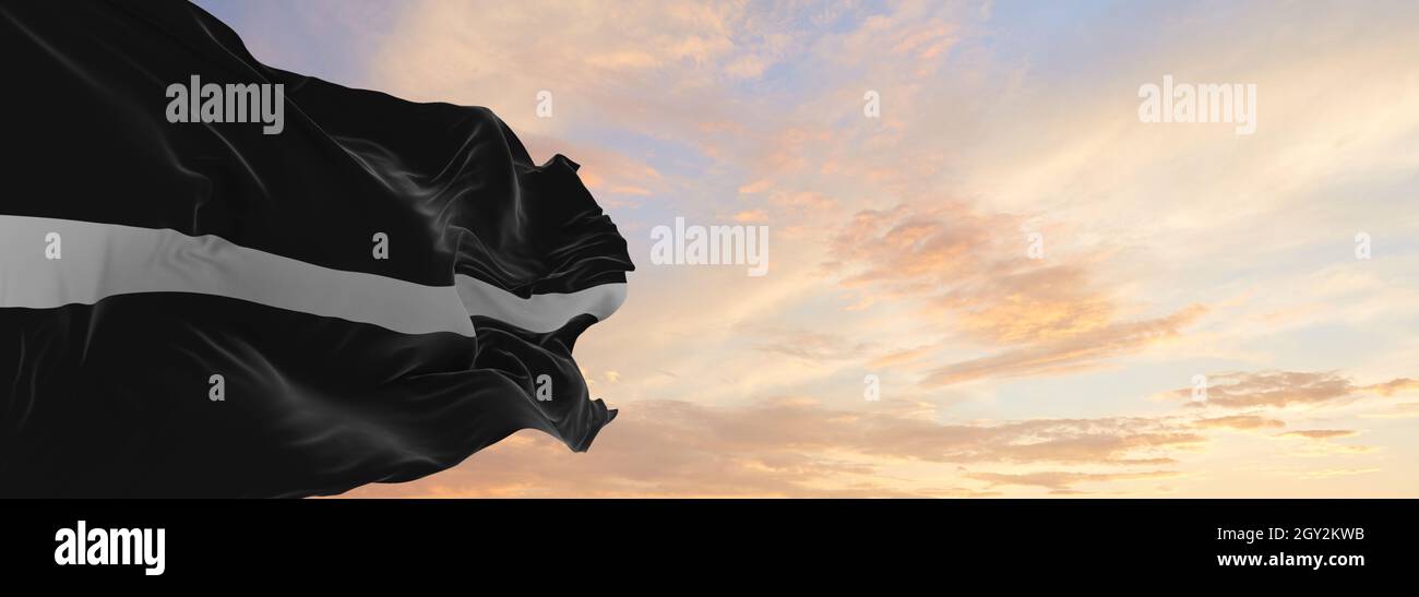 Thin Silver Line flag waving at cloudy sky background on sunset ...