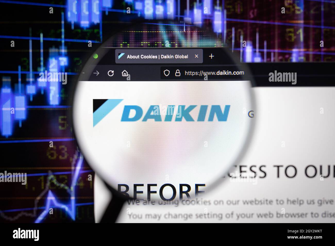 Daikin company logo on a website with blurry stock market developments ...