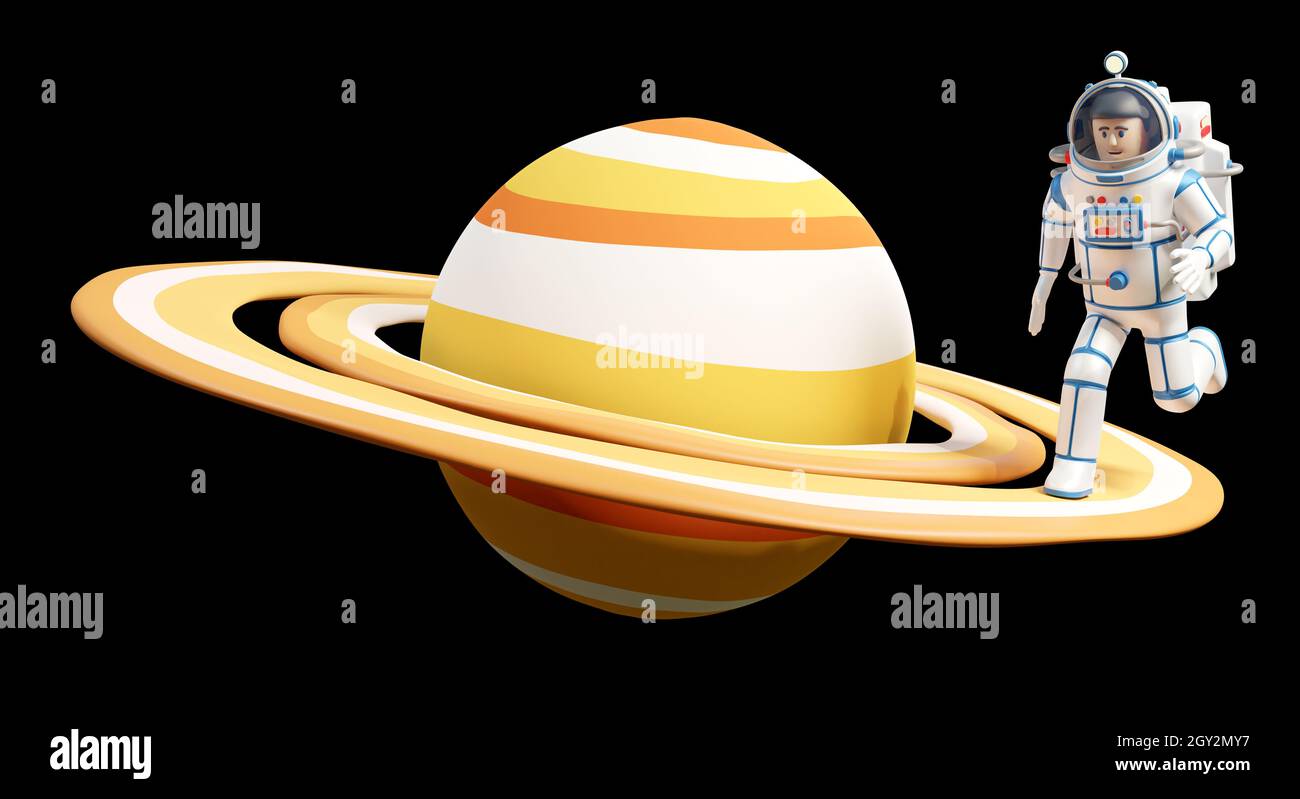 Astronaut in spacesuit on the rings of Saturn Stock Photo - Alamy