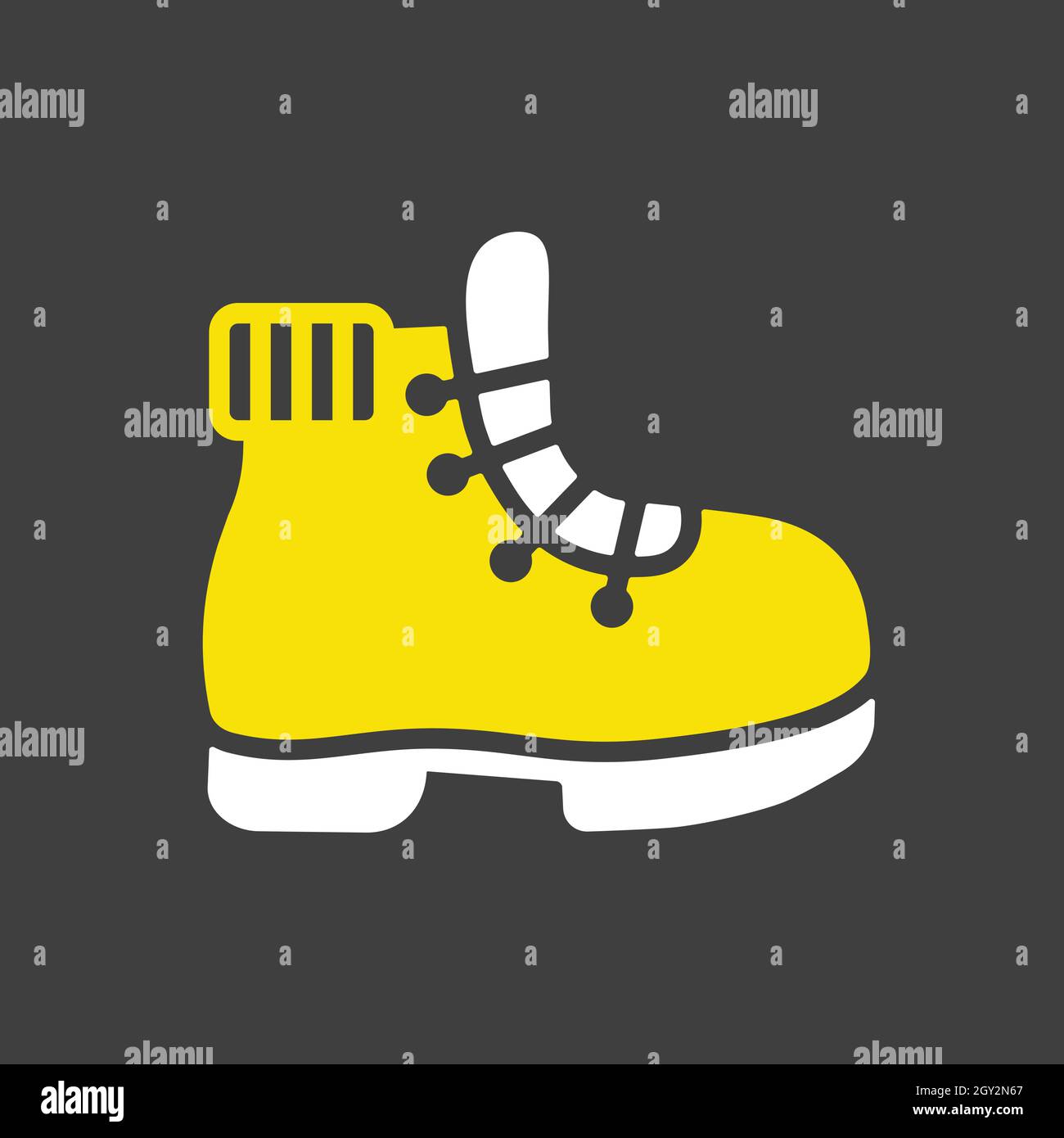 Hiking boot vector glyph icon on dark background. Camping sign. Graph ...