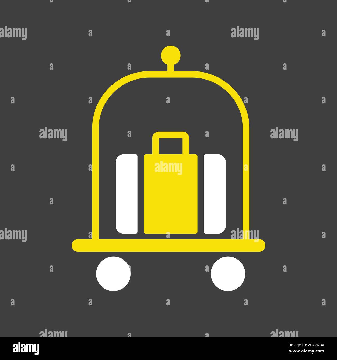 Baggage, luggage, suitcases on trolley flat vector glyph icon on dark ...