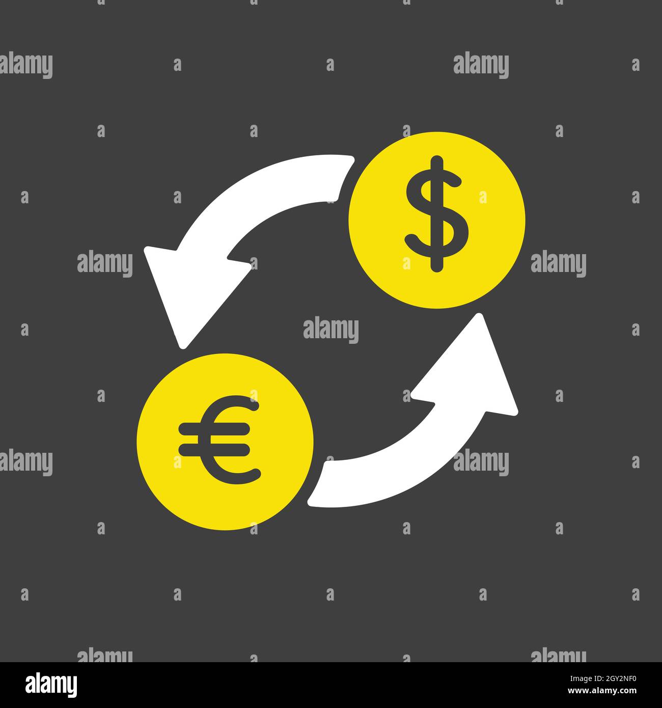 Currency exchange flat vector glyph icon on dark background. Graph ...