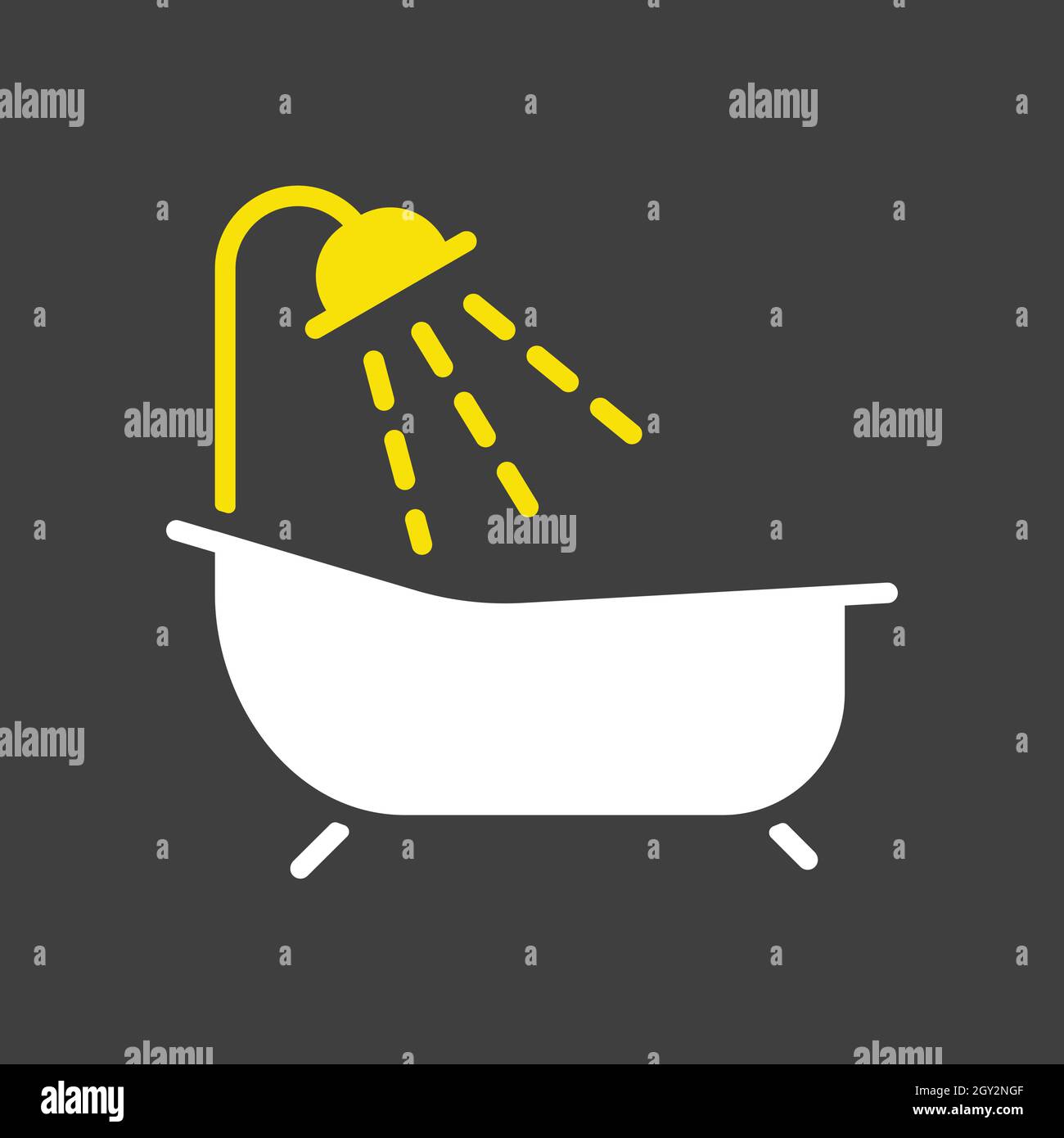 Bathroom vector glyph icon on dark background. Bath with shower sign ...