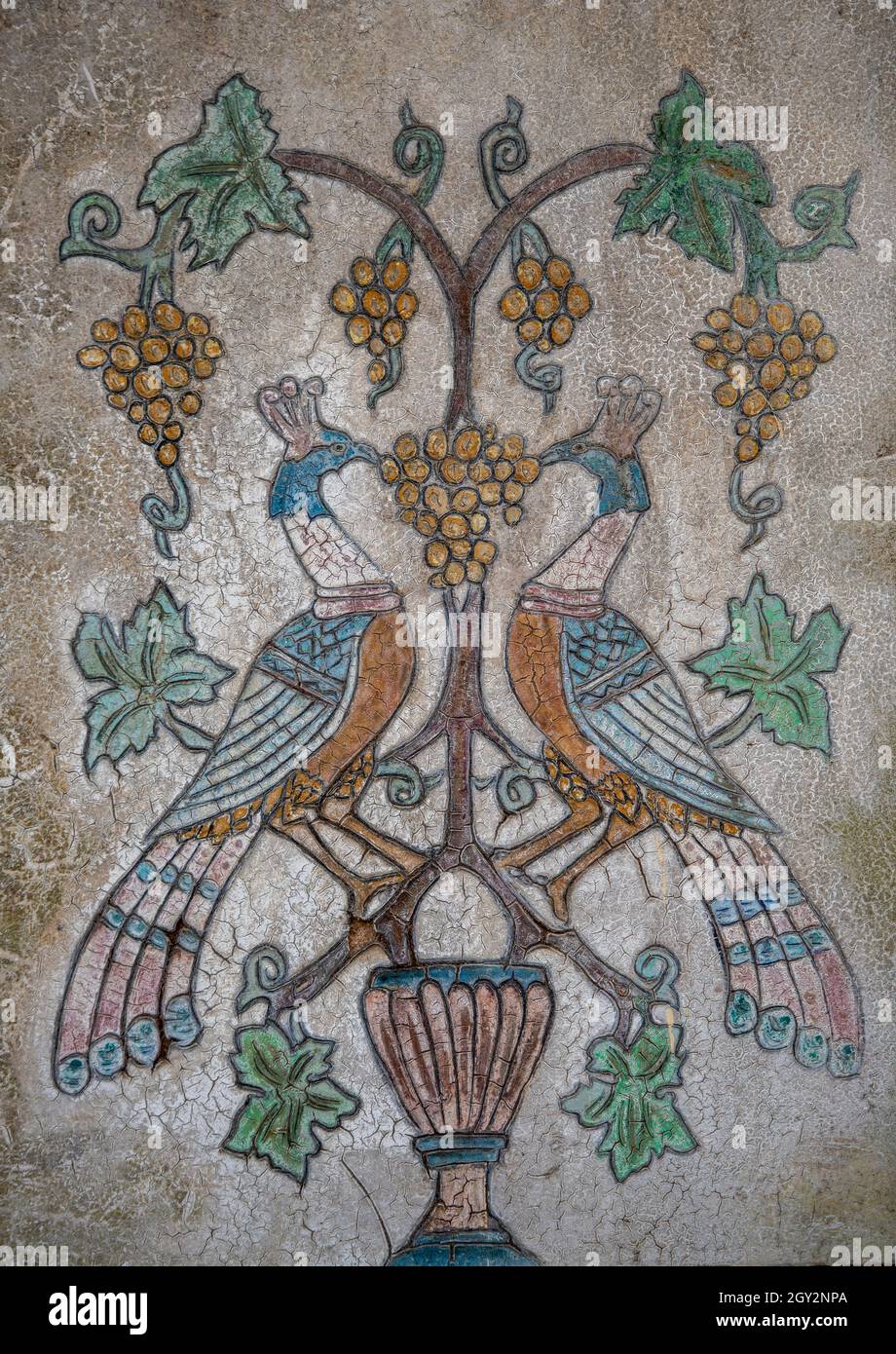 decorative antique painted panel on a church in zante zakynthos greece ...