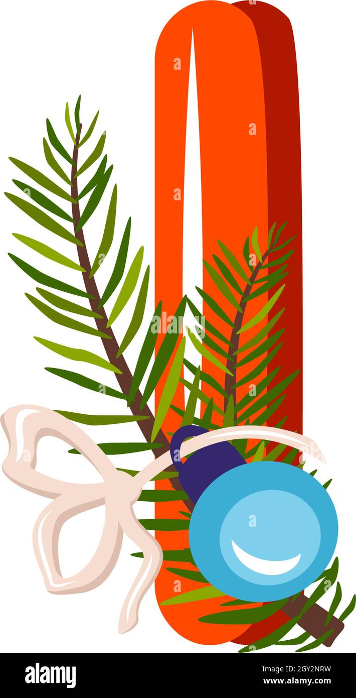 Red letter I with green Christmas tree branch, ball with bow. Festive ...