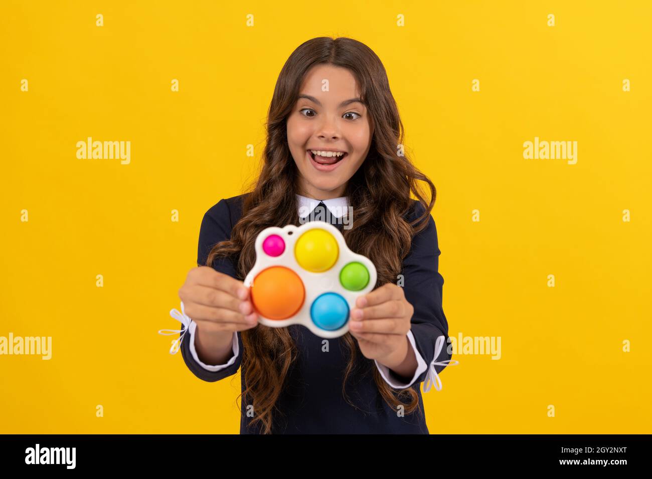 amazed child showing simple dimple popit fidget. antistress silicone ...