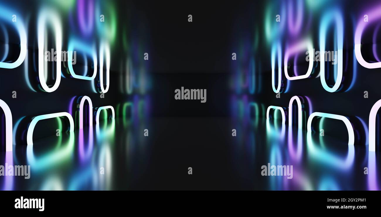 empty futuristic neon light studio with curve shape design 3d render ...