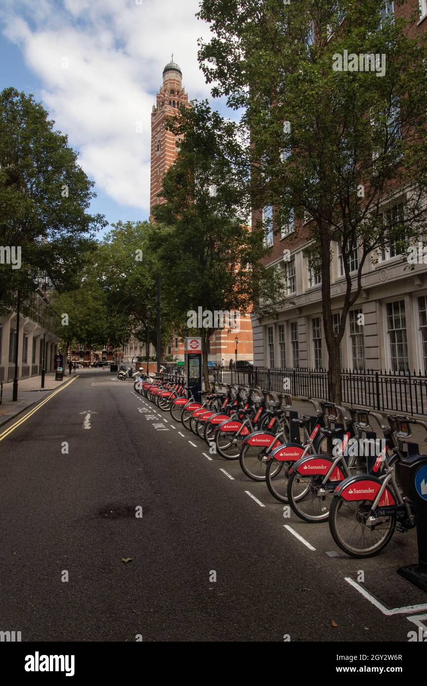 Bike rack as lead in to Westminster cathedral, London, England Stock ...