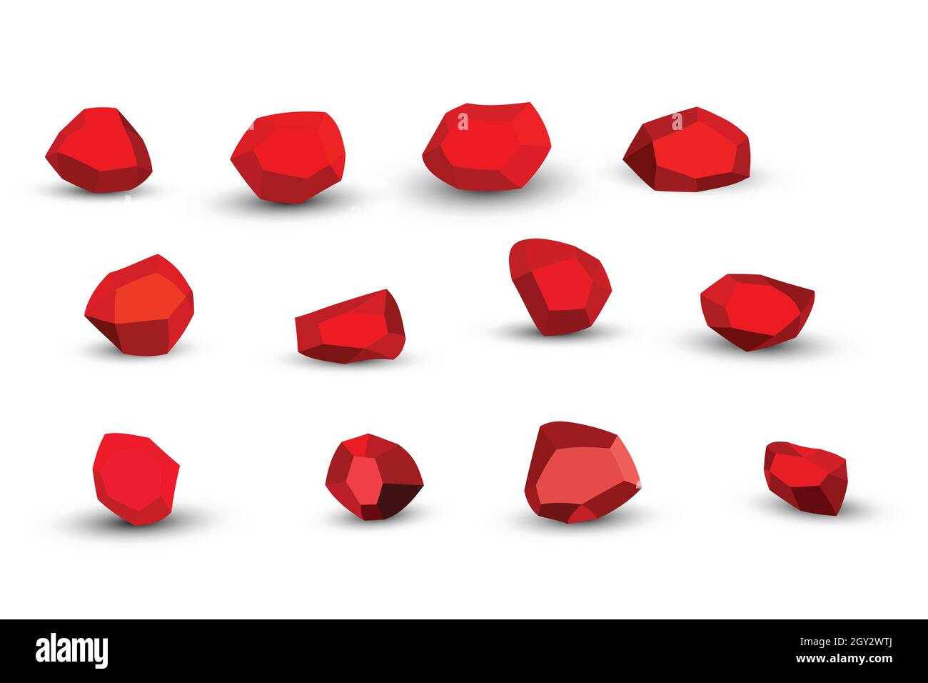 Cartoon red stones. Rock stone isometric set. Colorful boulders ...