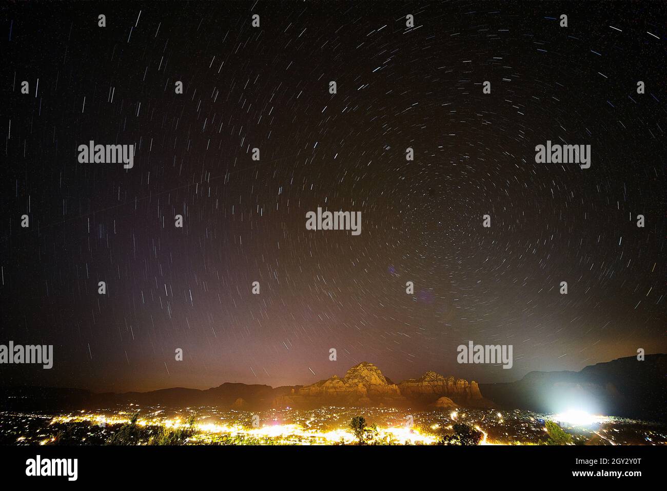 Blur of circular stars at night in Sedona Arizona landscape Stock Photo ...