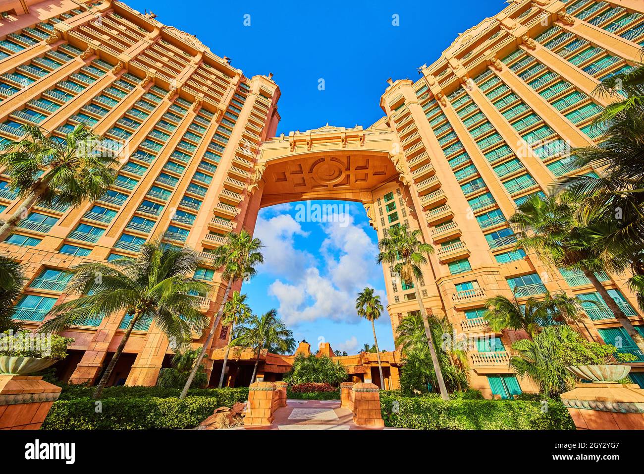 Tropical architecture with palm trees and resort Stock Photo - Alamy