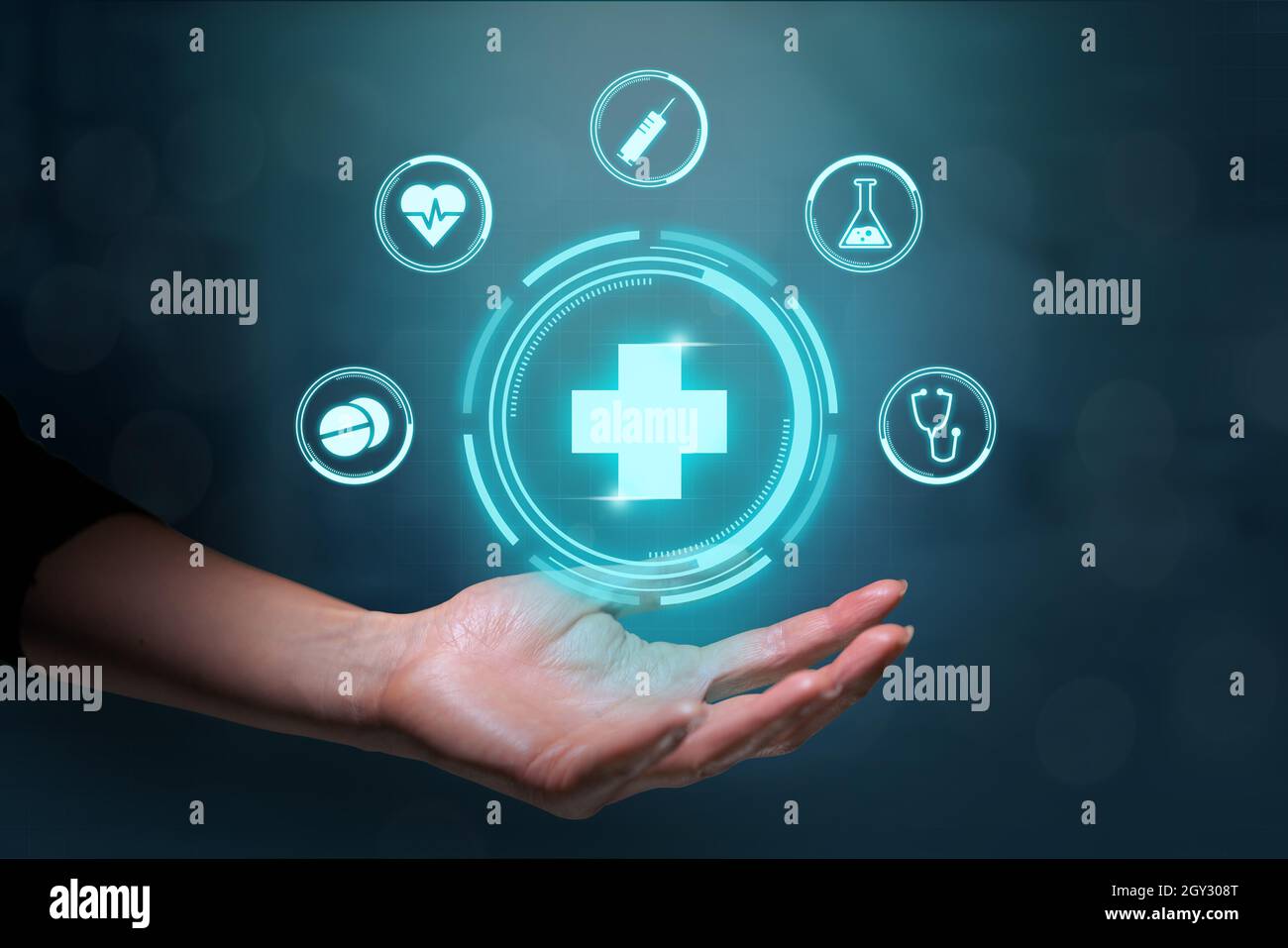 Healthcare concept with futuristic design and graphics. Medical ...